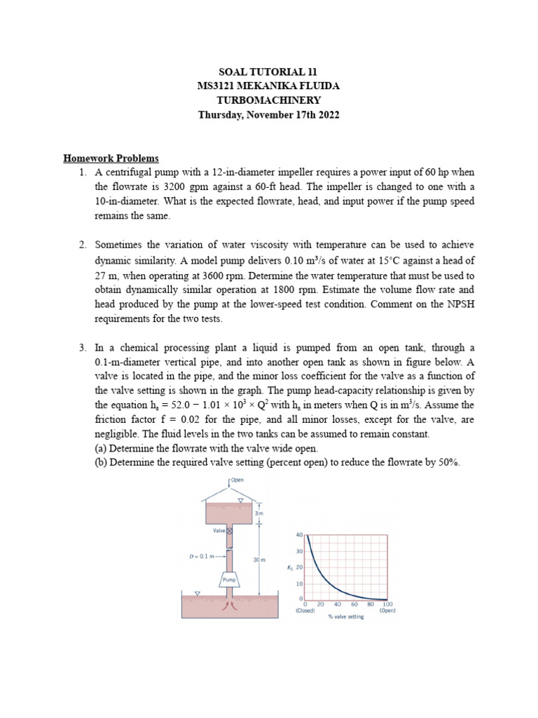 Soal Tutorial 11 MS3121 Mekanika Fluida (HW) | PDF | Pump | Civil Engineering