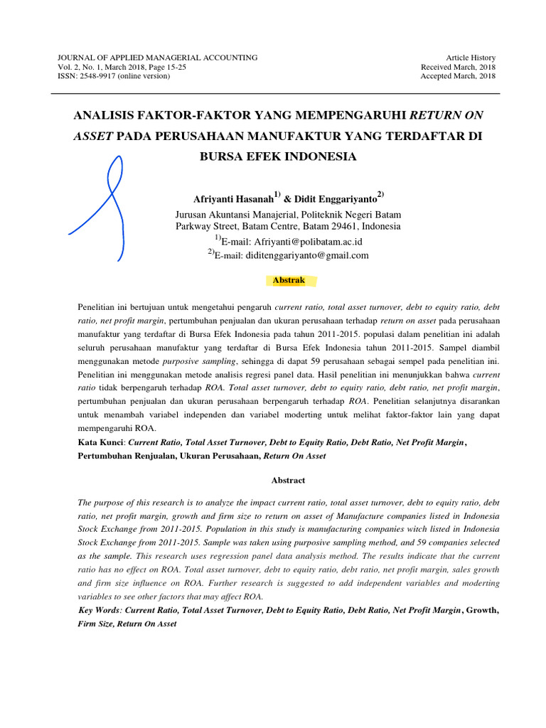 Analisis Faktor-Faktor Yang Mempengaruhi Return On Asset | PDF | Karier & Perkembangan