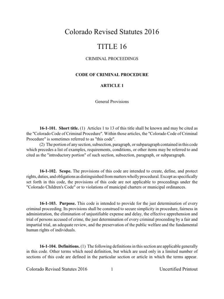 Colorado Criminal Procedure Overview | PDF | Affidavit | Bail