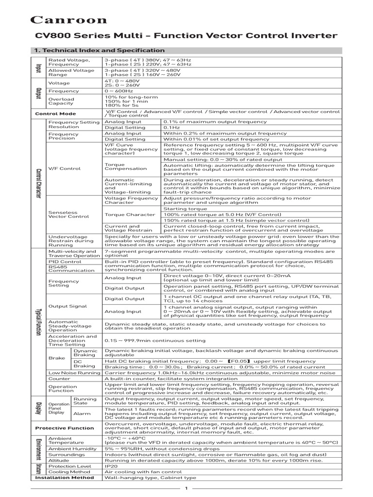 CV800 Series User Manual 16 Pages V1.5 | PDF | Electric Motor ...