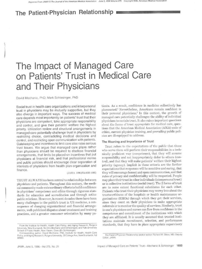 The Impact of Managed Care On Patients T | PDF