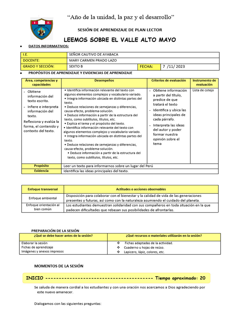 Ses-Juev-Pl - Leemos Sobre El Valle Alto Mayo | PDF | Evaluación | café Ses-Juev-Pl - Leemos Sobre El Valle Alto Mayo | PDF | Evaluación | café