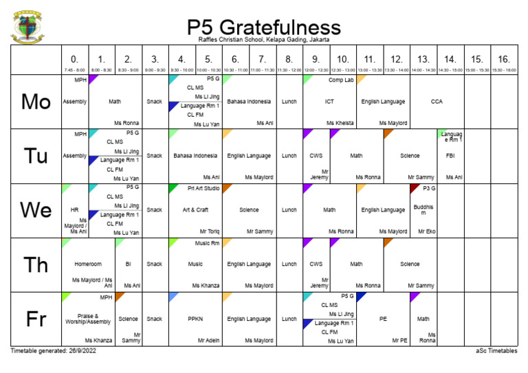 Term 2 Class Schedule - P5 | PDF