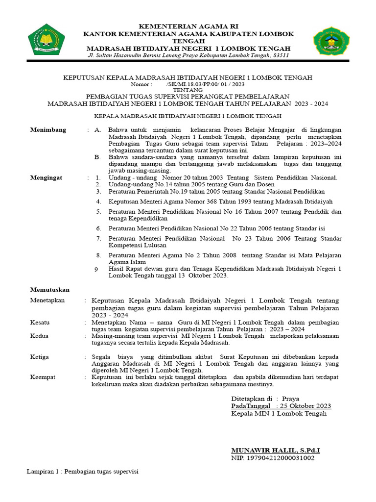 SK Tugas Supervisi Perangkat-1 | PDF