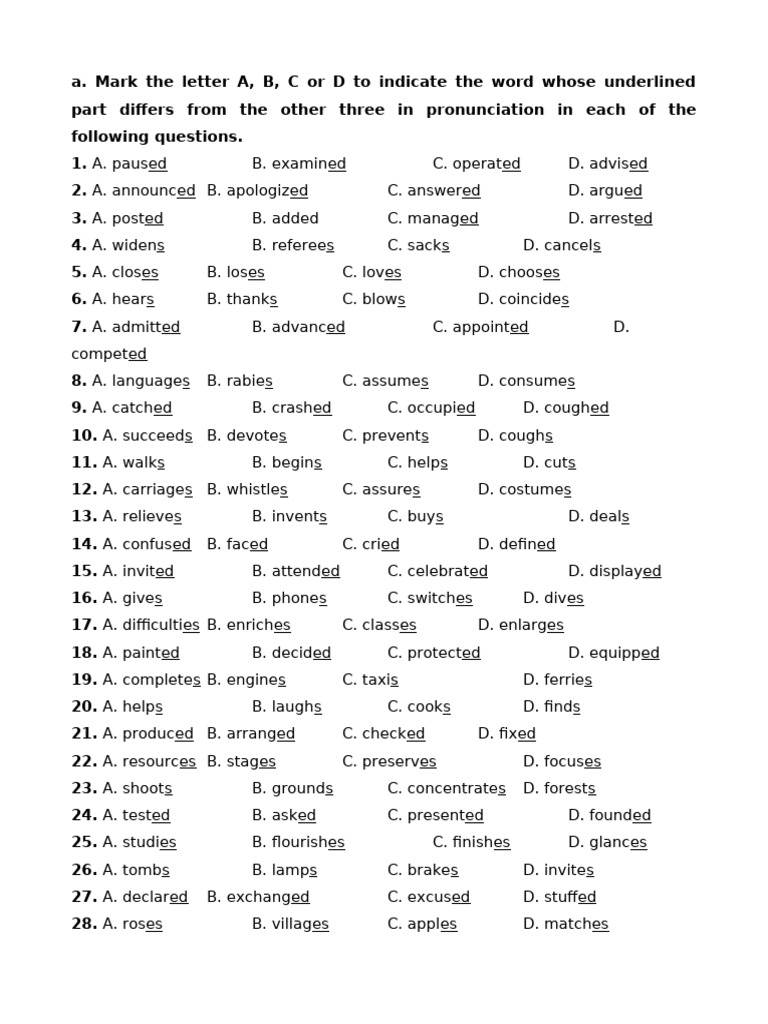 Pronunciation and Word Stress Worksheet | PDF
