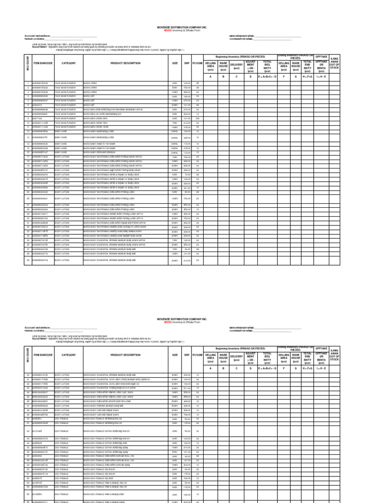 NIVEA Inventory & Offtake Report | PDF | Toiletry | Skin