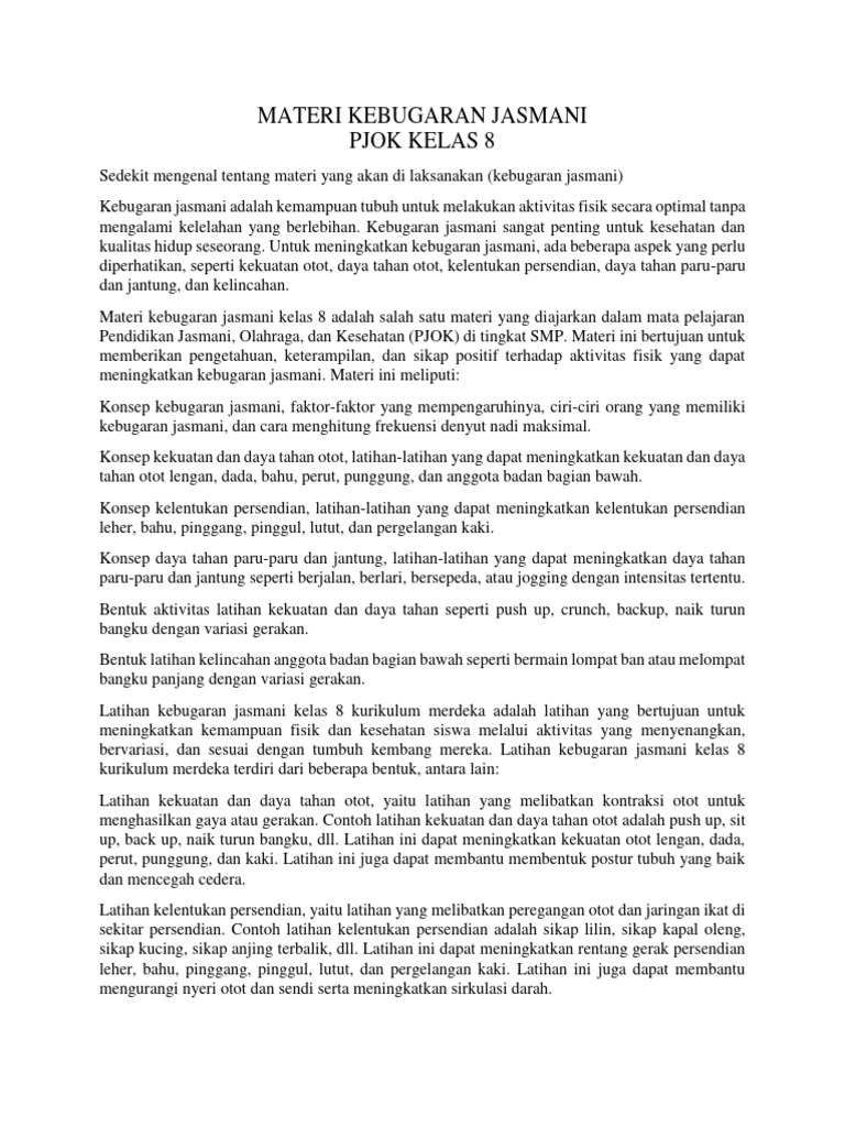 MATERI KEBUGARAN JASMANI KELAS 8 | PDF