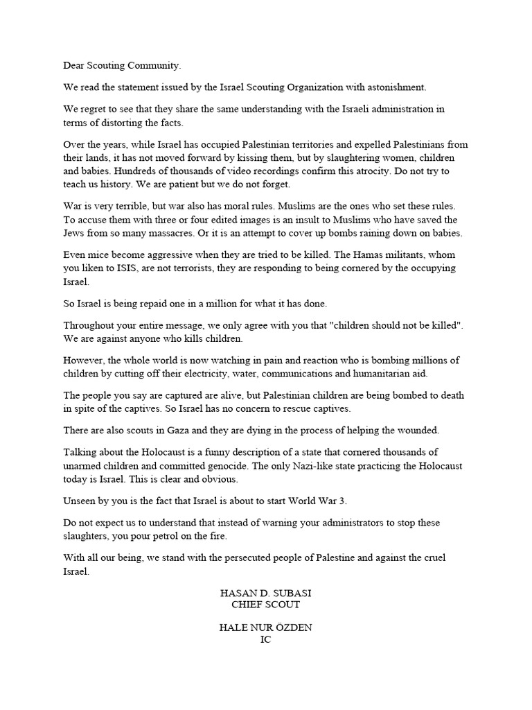 Wosm's Response For Israel' Letter | PDF