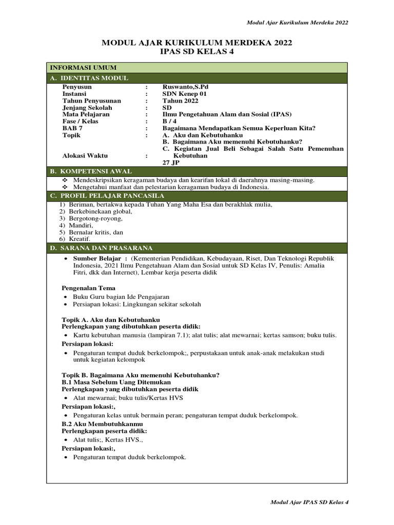 Modul Ajar Ipas Bab 7 | PDF