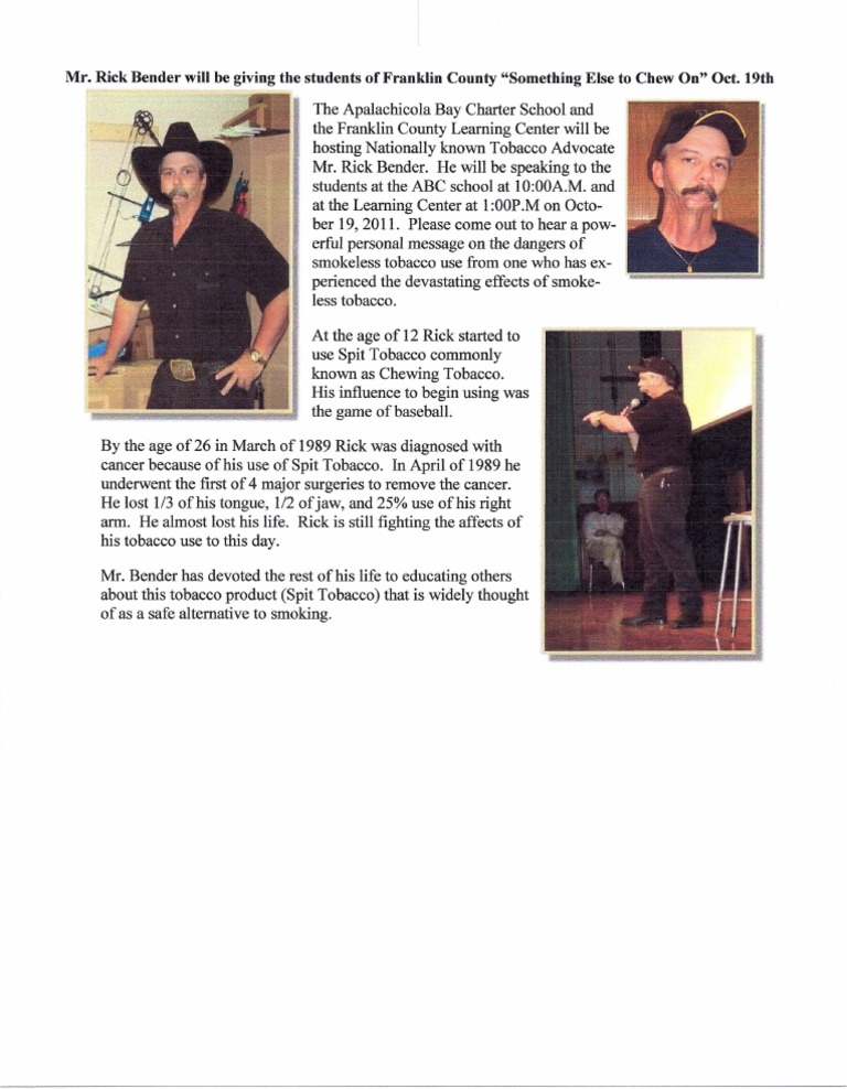 Rick Bender's Tobacco Awareness Talk | PDF