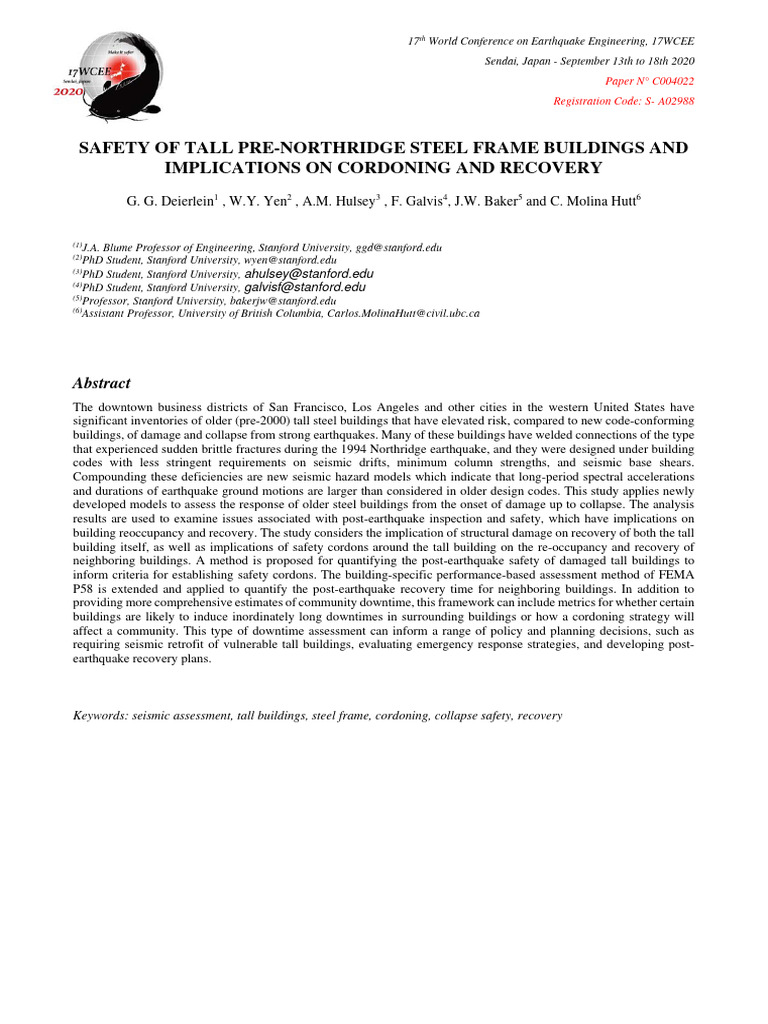 Deierlein Et Al (2020) Cordons, WCEE | PDF | Earthquake Engineering ...
