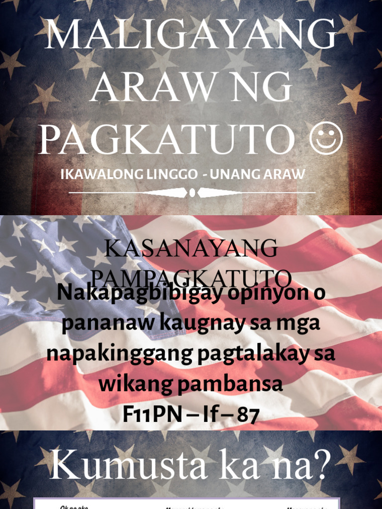 Maligayang Araw NG Pagkatuto : Ikawalong Linggo - Unang Araw | PDF