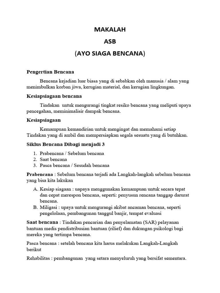 Makalah PMR Asb (Ayo Siaga Bencana) | PDF