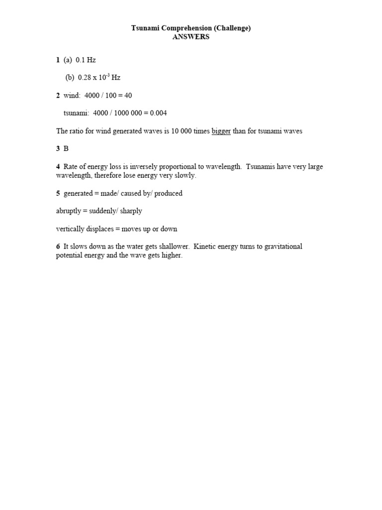 Tsunami Wave Dynamics Quiz | PDF