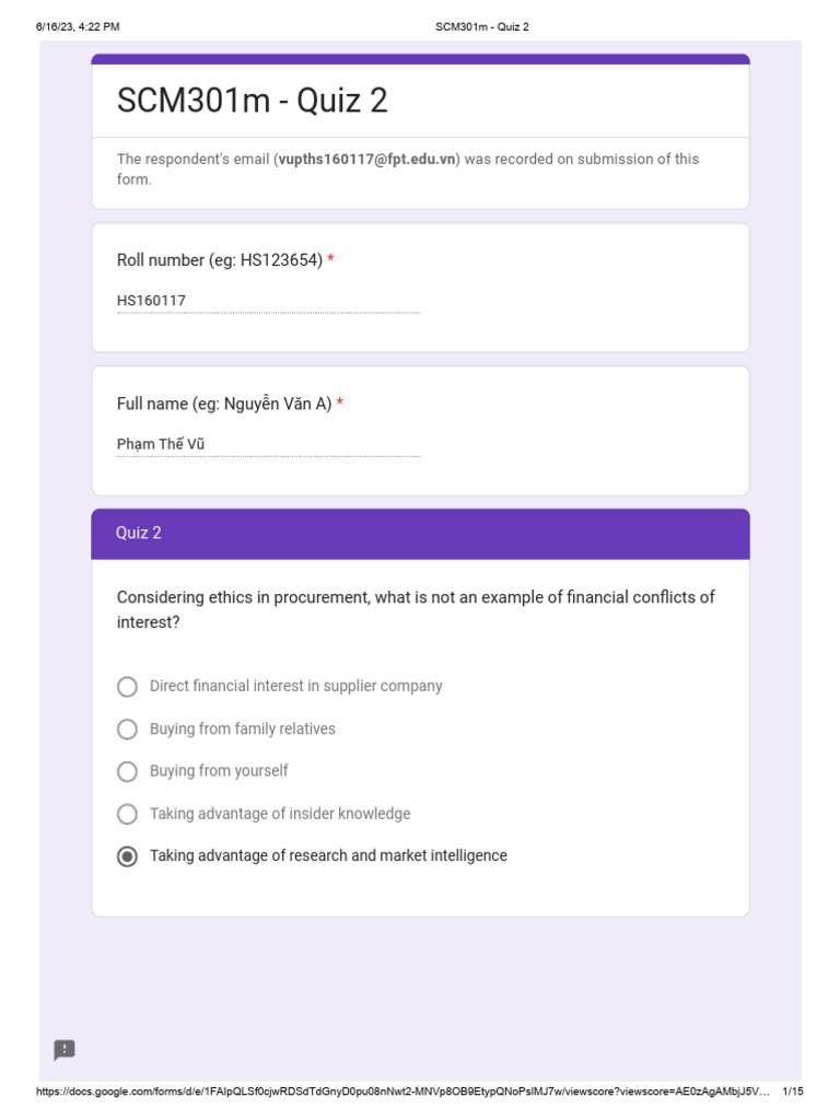 SCM301m Quiz 2 | PDF | Procurement | Supply Chain