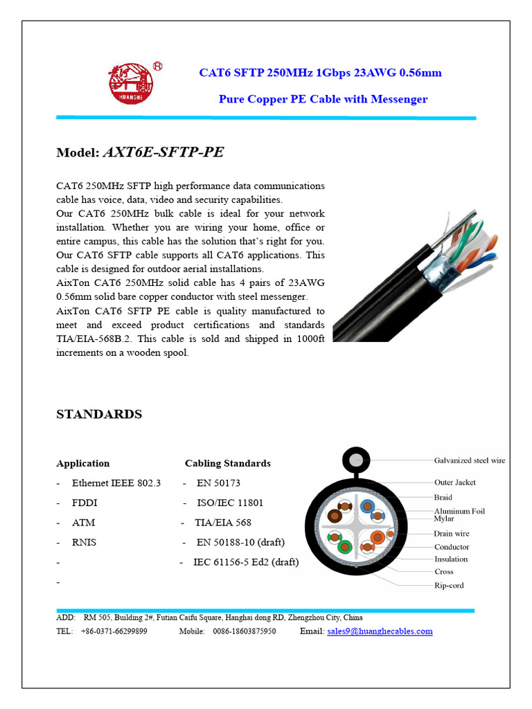 CAT6 SFTP PE Cable With Messenger Data Sheet - 01 | PDF ...