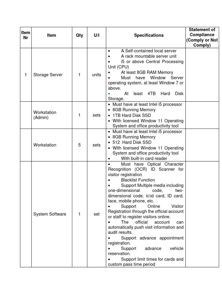 Tech Specs For Base Access Control System Pdf Information And
