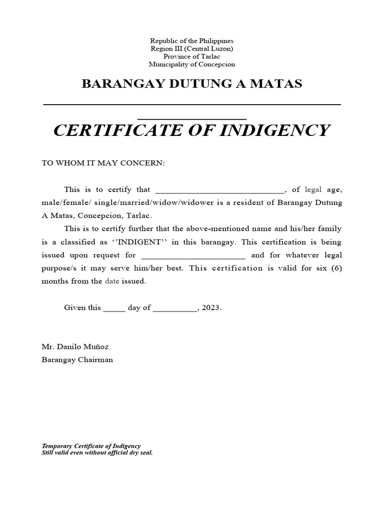 Certificate of Indigency | PDF
