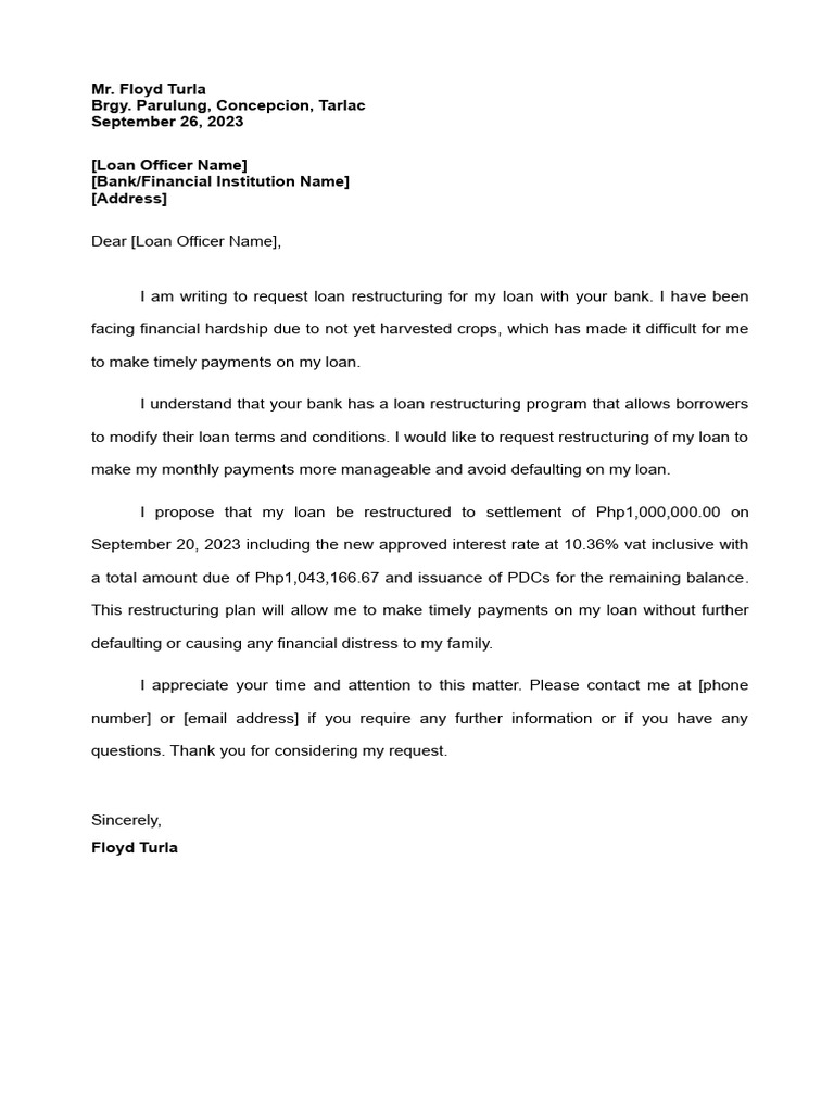 Loan Restructuring Letter | PDF | Business
