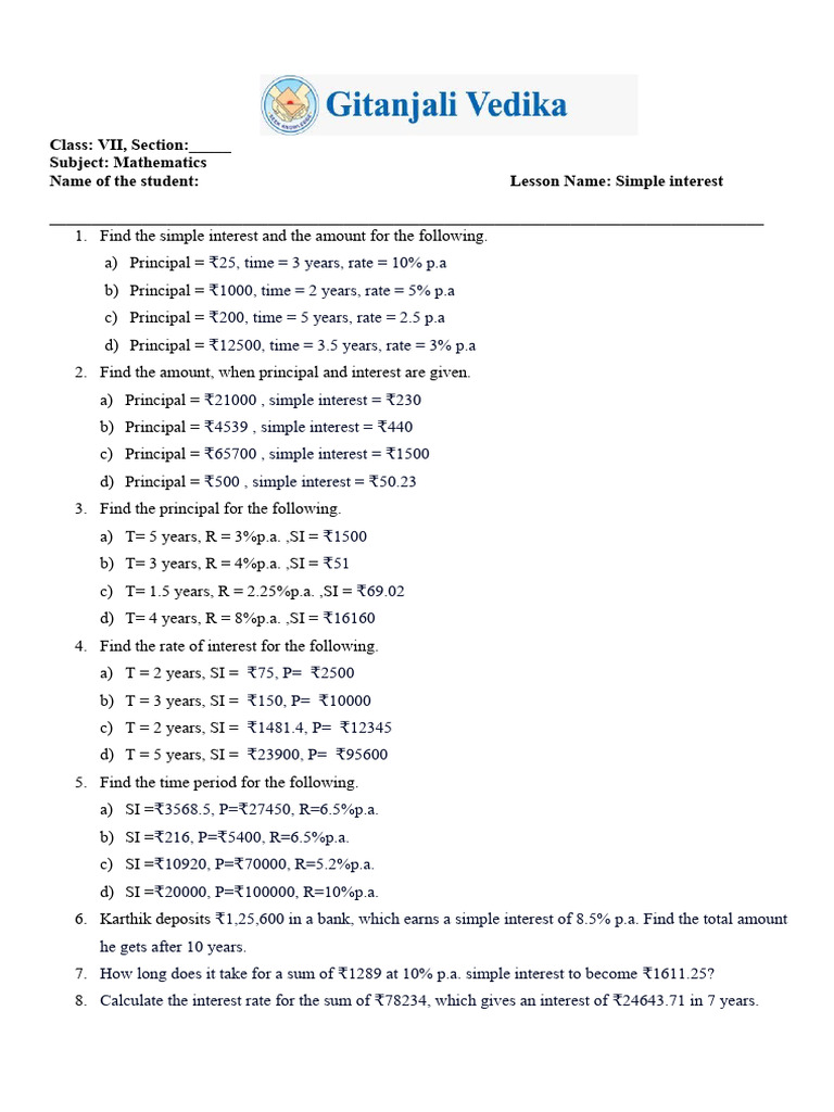 Simple Interest - WS | PDF | Interest | Loans