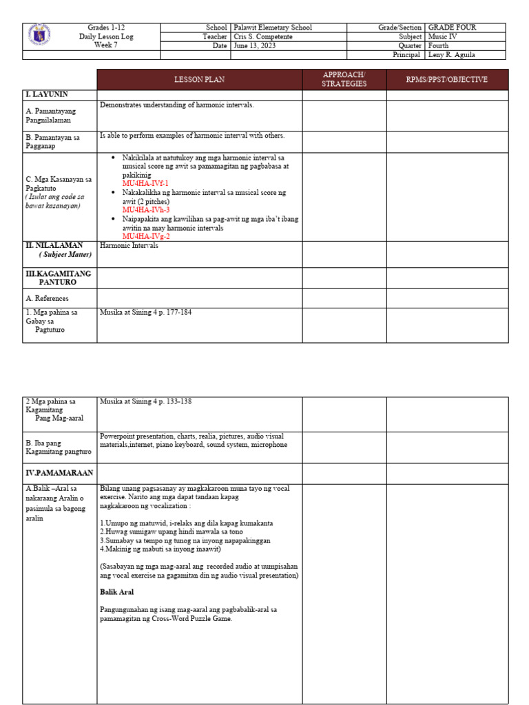 Harmonic Intervals DLP Cot 2 Final | PDF