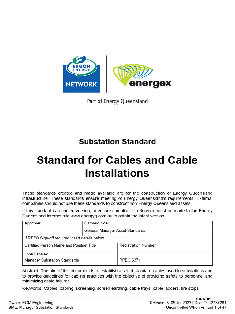 Standard For Cables and Cable Installations 12737281 | PDF | Electrical ...