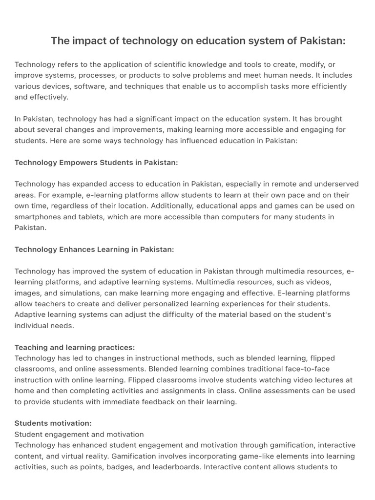 The Impact Of Technology On Education System Of Pakistan Pdf