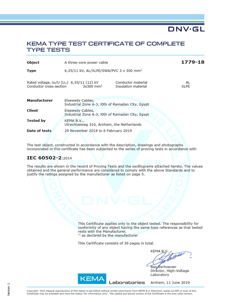Kema Three Core Power Cables 1 | PDF | Insulator (Electricity ...