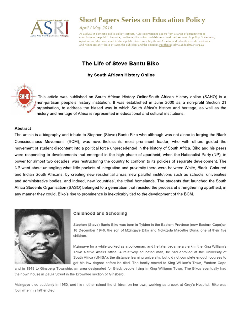 Steve Biko Biography SAHO | PDF | Apartheid | South Africa