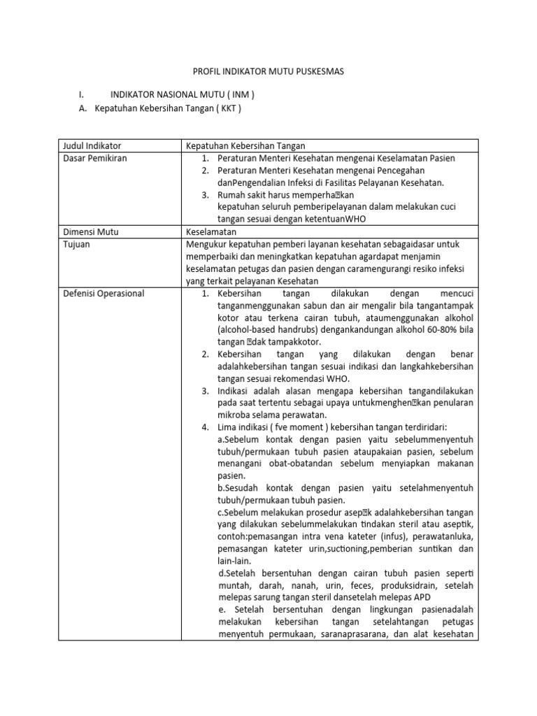 Profil Indikator Mutu Puskesmas | PDF