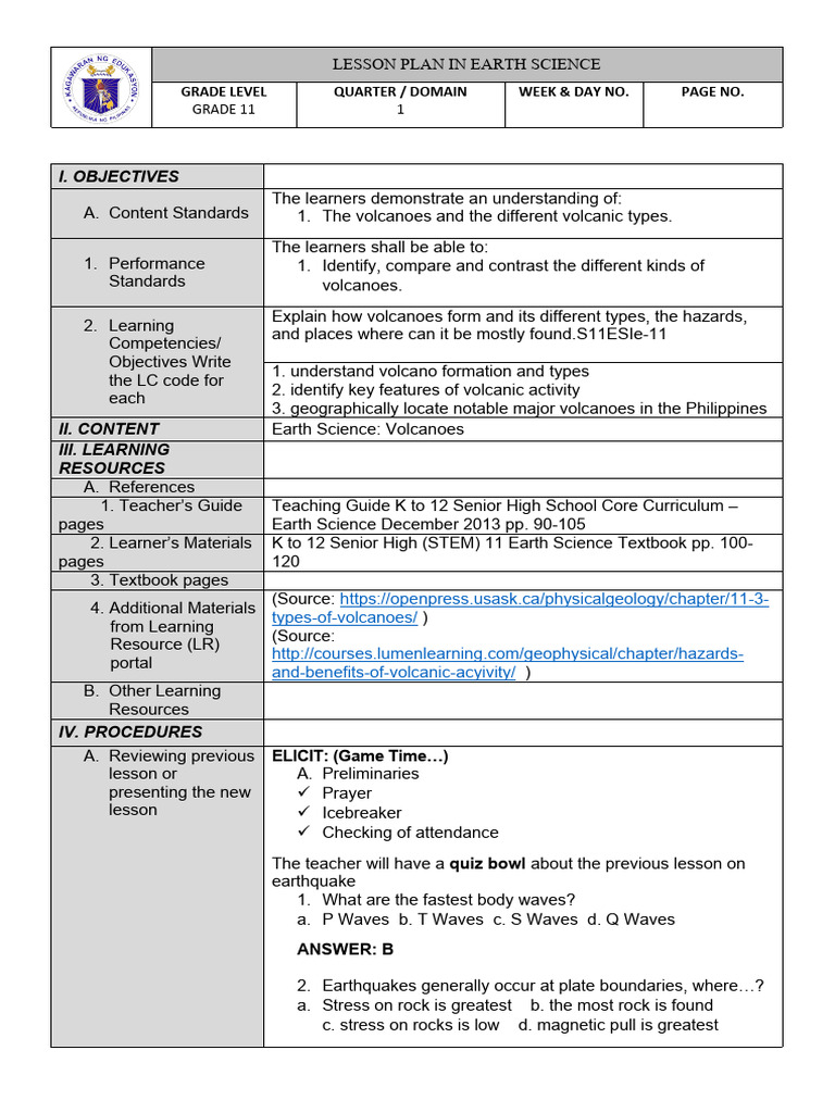 Jasten Mark Lesson Plan | PDF | Volcano | Lava