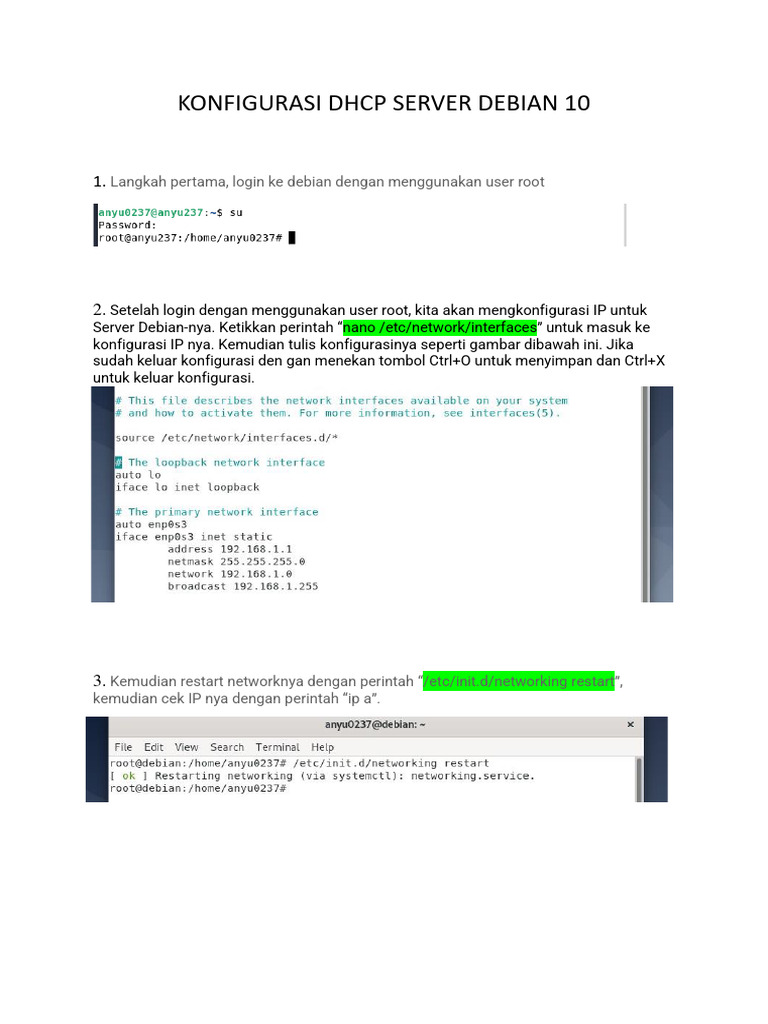 Konfigurasi DHCP Server di Debian 10 | PDF | Komputer | Teknologi ...