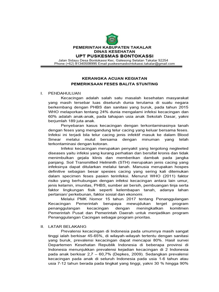 KAK Pemeriksaan Feses Balita Stunting | PDF | Karier & Perkembangan ...