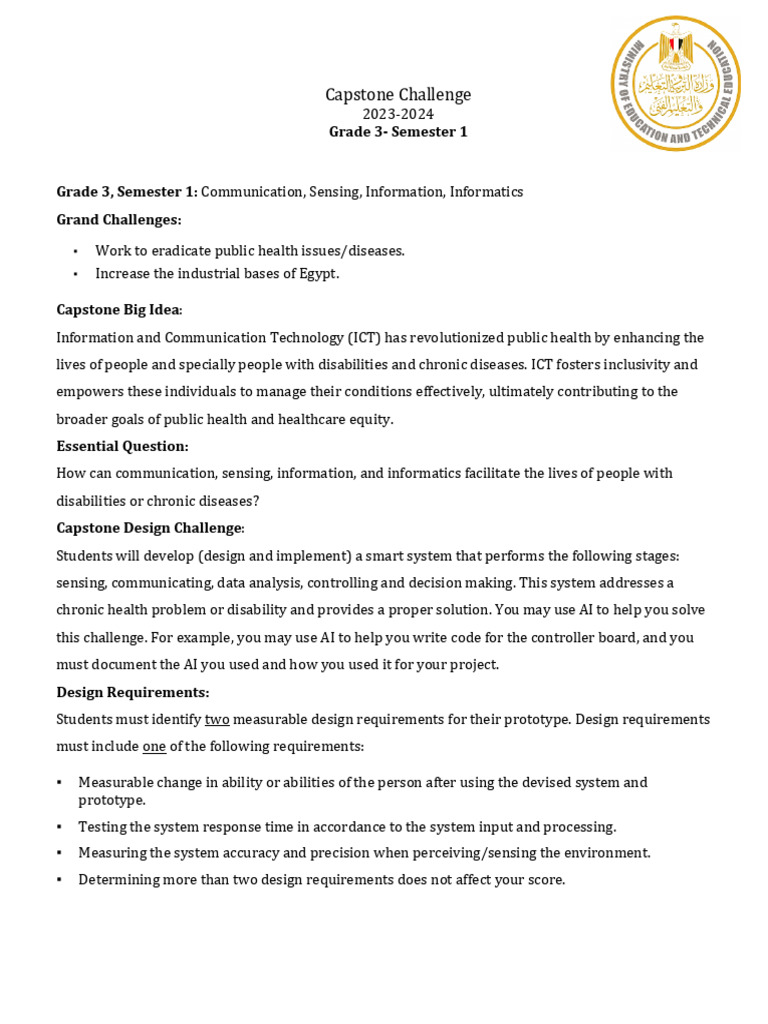 Capstone Challenge - Grade 3 Semester 1 - 2023-2024 | PDF