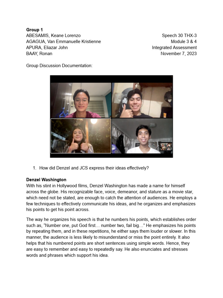 Speech30 - Group1 - Modules 3 and 4 Integrated Assessment | PDF | Credibility | Gratitude