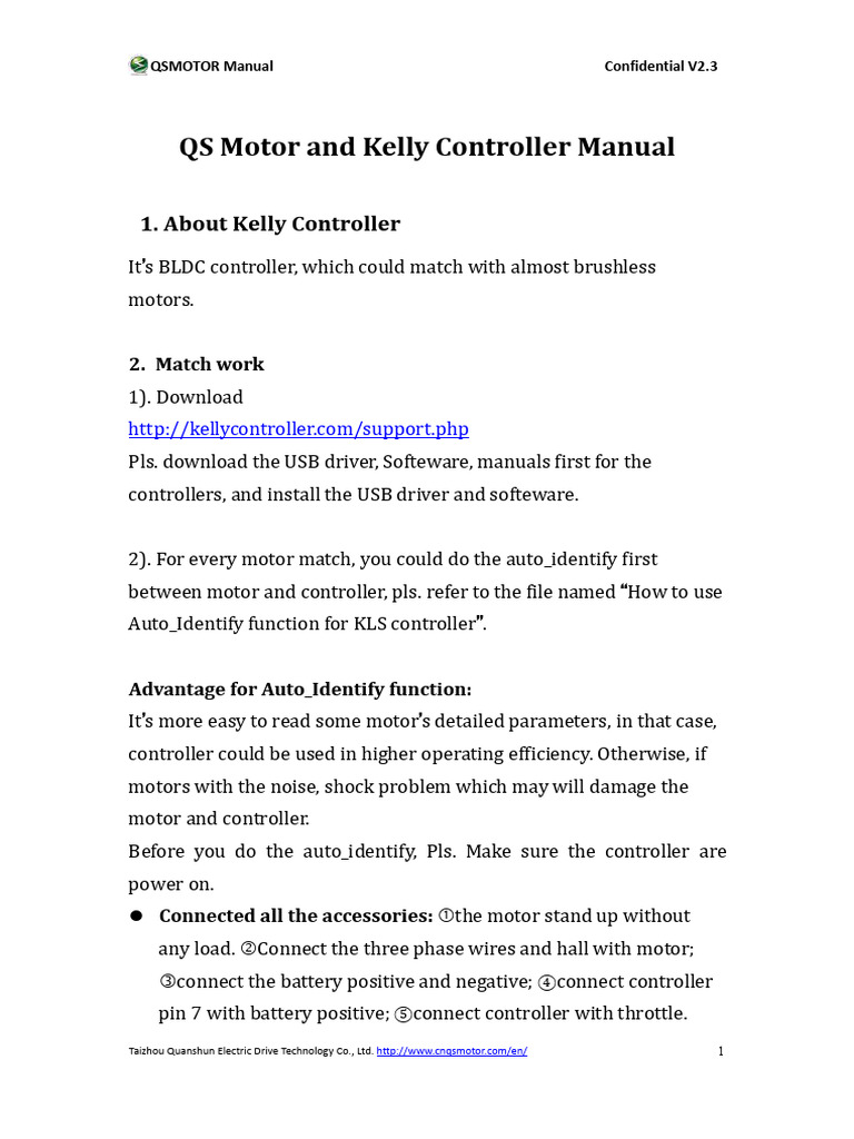 Qsmotor After Sales Manuals For Motor Kits One For One v2.3 | PDF ...
