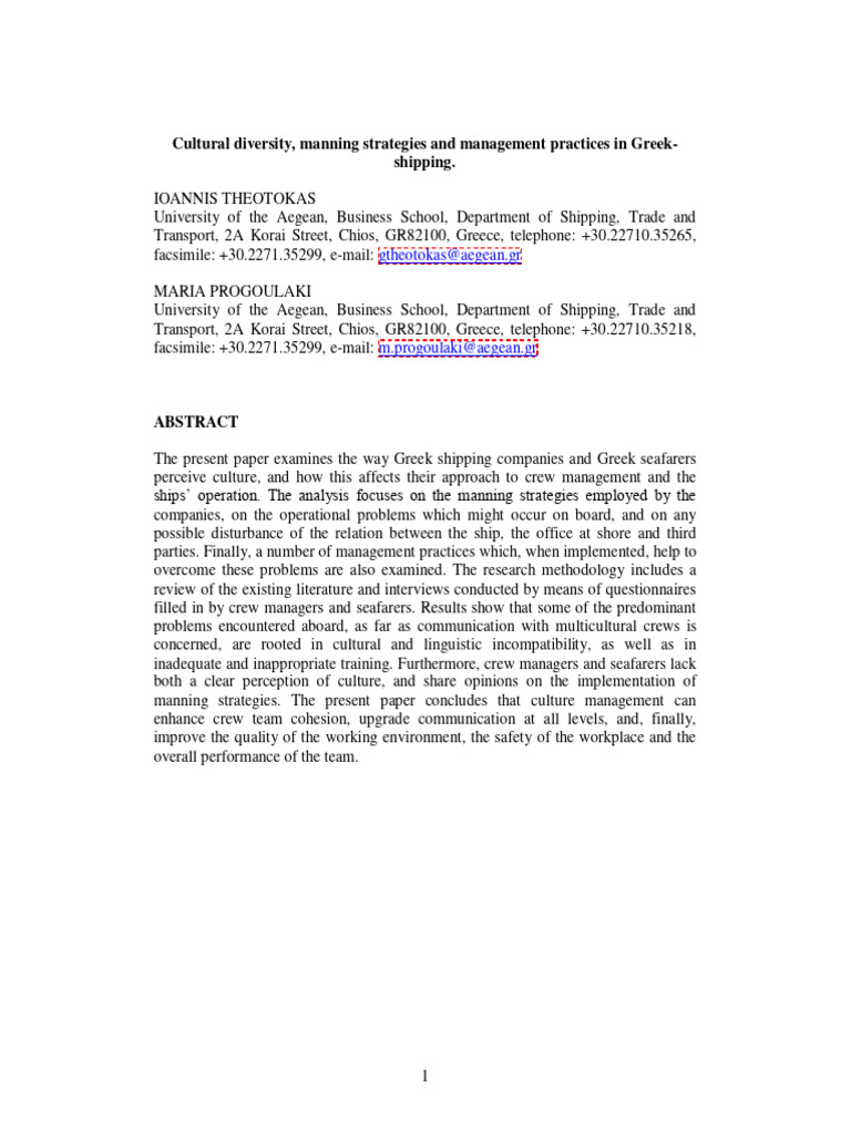 Cultural Diversity and Manning Strategies, Theotokas and Progoulaki ...
