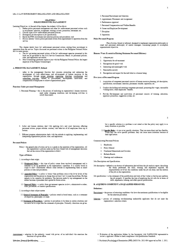 LEA 21 Chapter 6 SemiFinal Police Personnel Management | PDF | Cost Of Living | Human Resource ...