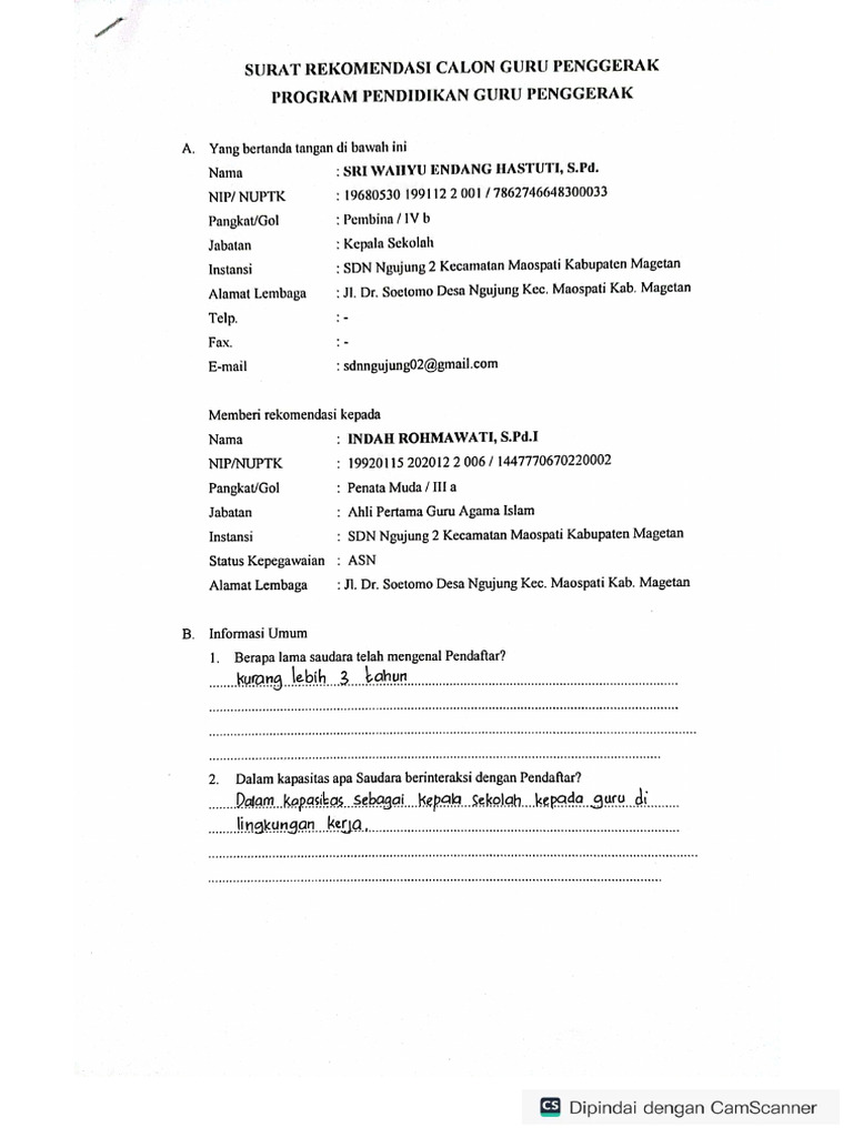Surat Rekomendasi - CGP | PDF