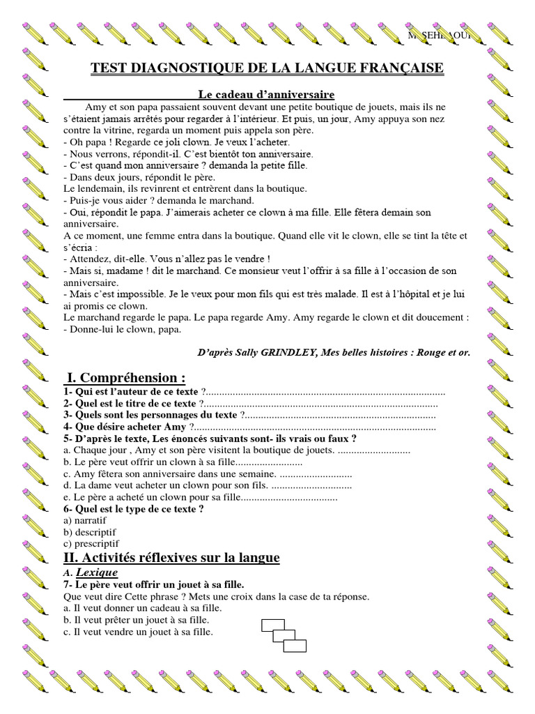 Test de compréhension en français | PDF | Phrase | Langues