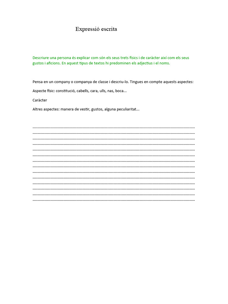 Expressió Escrita Cap A 1r Eso | PDF