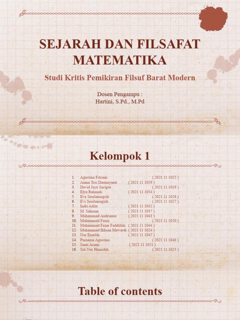 Sejarah & Filsafat MTK Kel 1 - Materi Ke - 9 | PDF