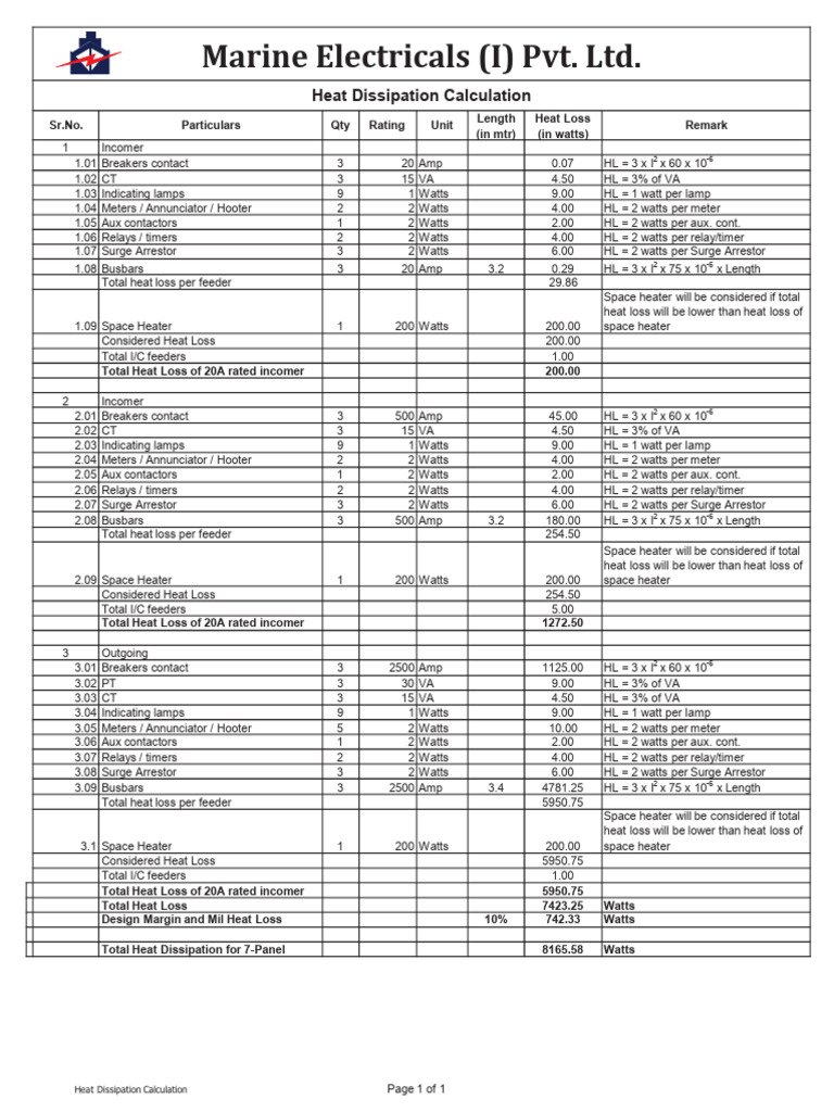 Heat Dissipation Calculation | PDF | Relay | Components