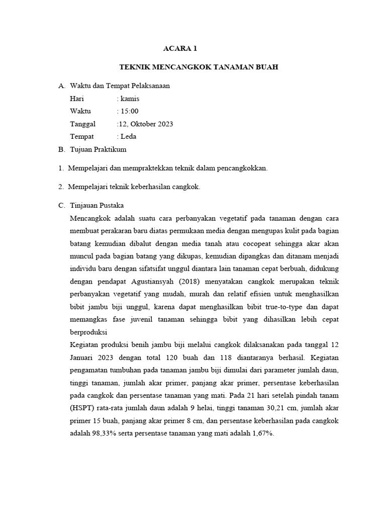Acara 1 Vegetatif Cangkok Fransiskus | PDF | Teknologi & Rekayasa