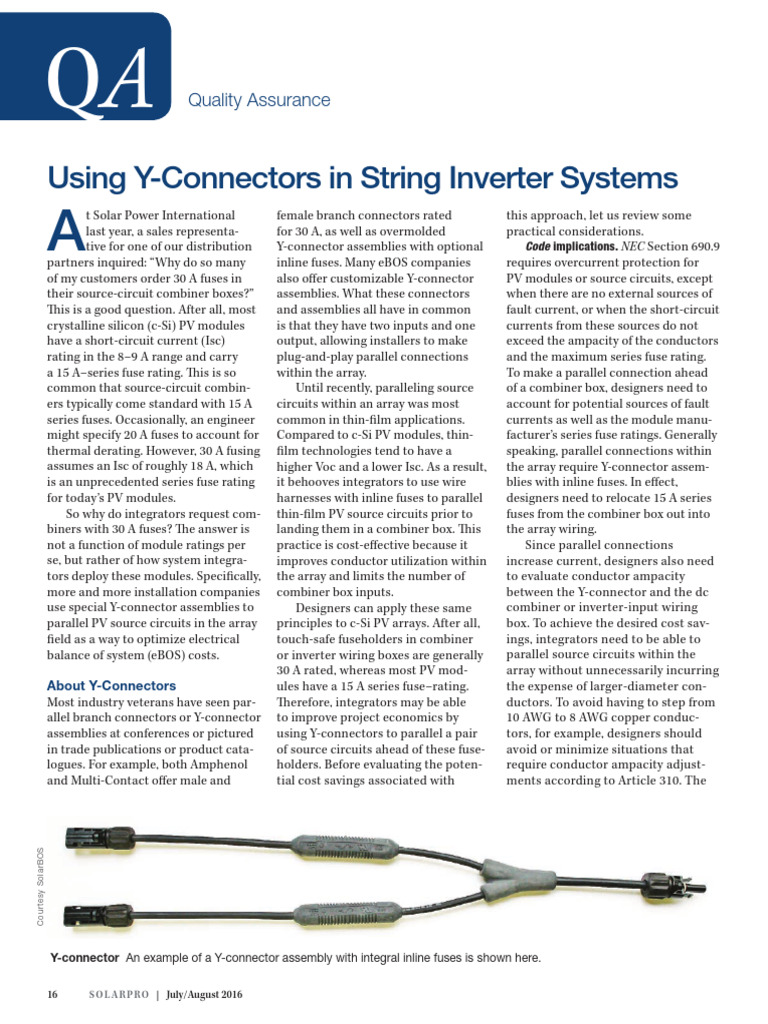Y-Connectors for Cost-Effective PV Wiring | PDF | Photovoltaics | Solar ...