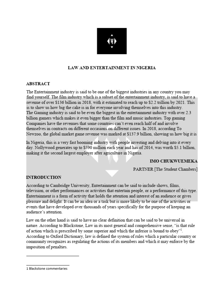Overview of Entertainment Law in Nigeria | PDF | Lawyer | Lawsuit