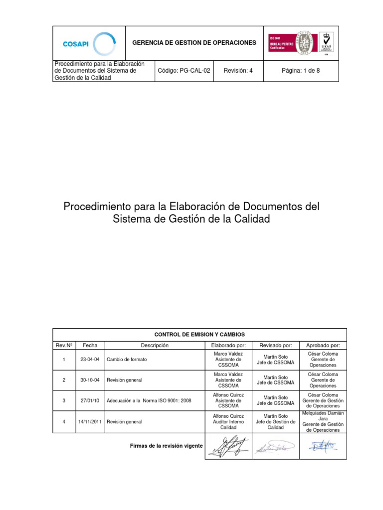 PG-CAL-02 Elaboración de Docs. Del SGC (Rev 05) | PDF | Gestión de la ...