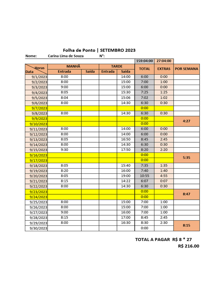 Planilha Folha de Ponto | PDF