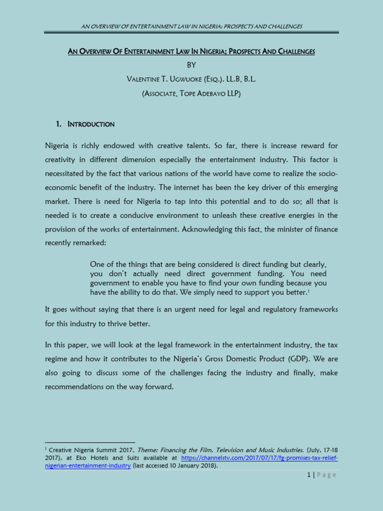 Overview of Nigeria's Entertainment Law | PDF | Taxes | Taxation In The ...