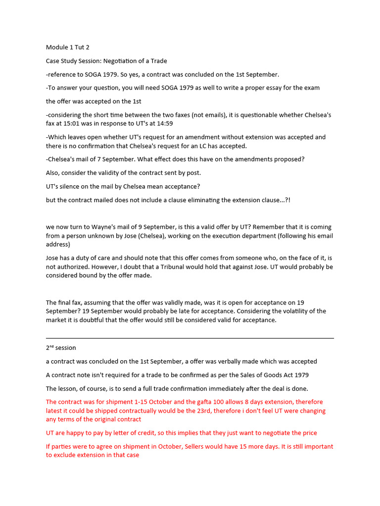 GAFTA Module 1 Tut 2 Notes | PDF | Letter Of Credit | Law Of Obligations